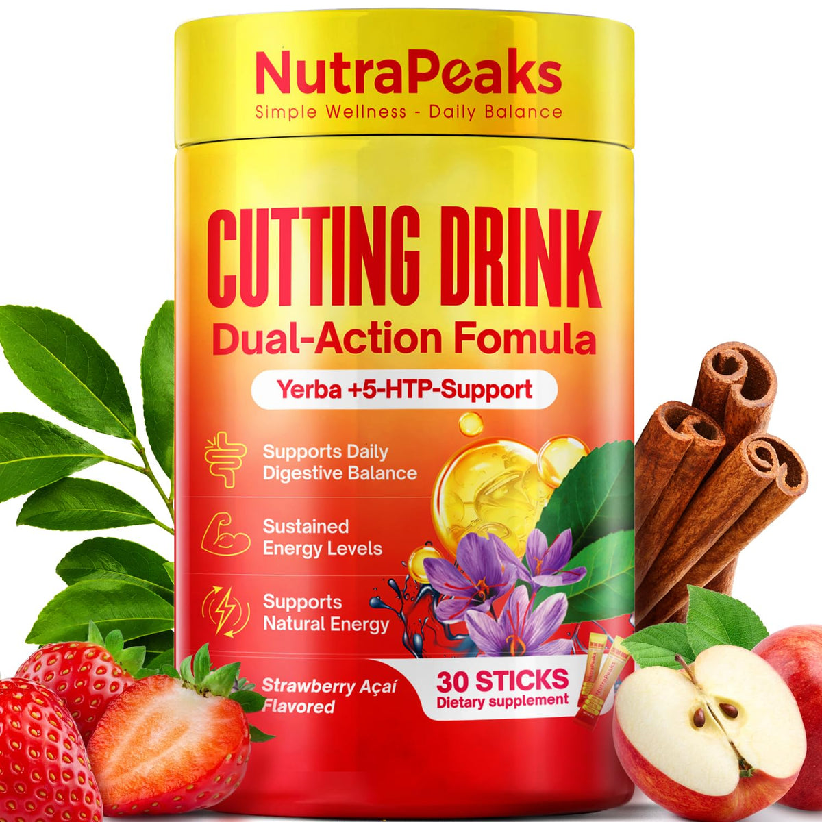 NutraPeaks Cutting Drink Mix Strawberry Açaí flavour