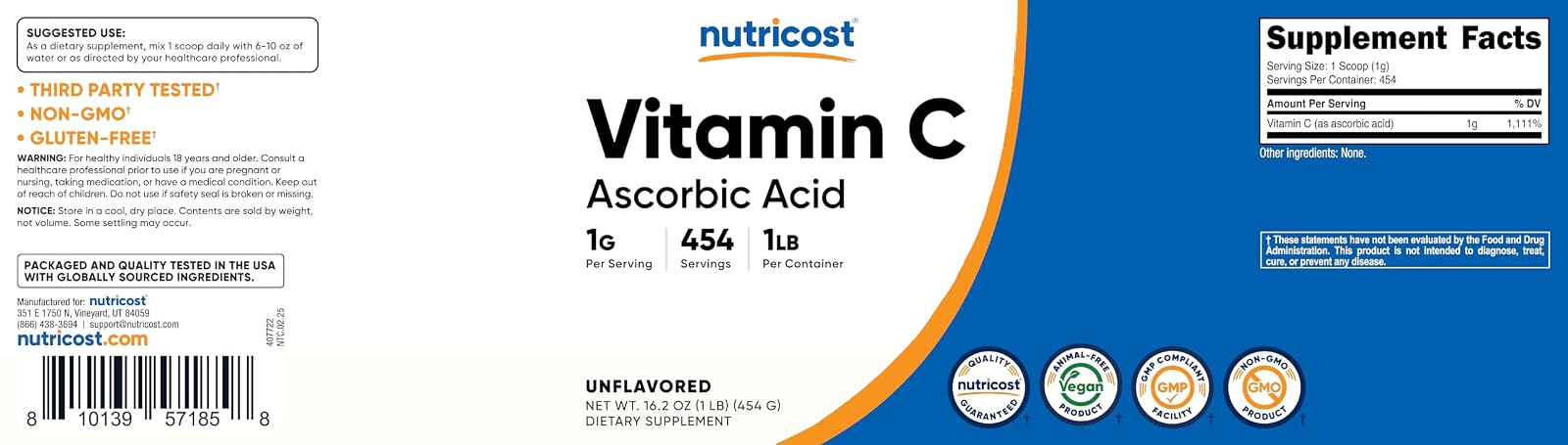 Nutricost 1000mg vitamin C benefits