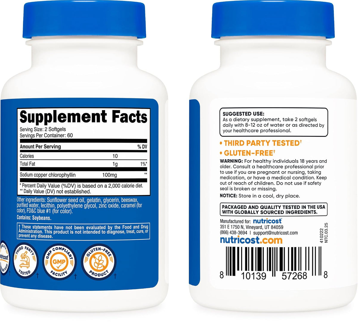 Nutricost chlorophyll softgels for skin health