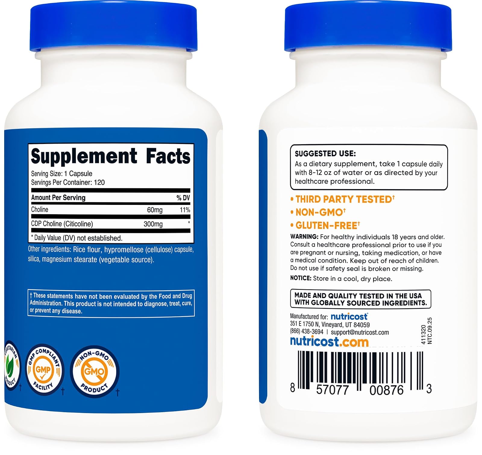 Nutricost choline capsules for energy boost