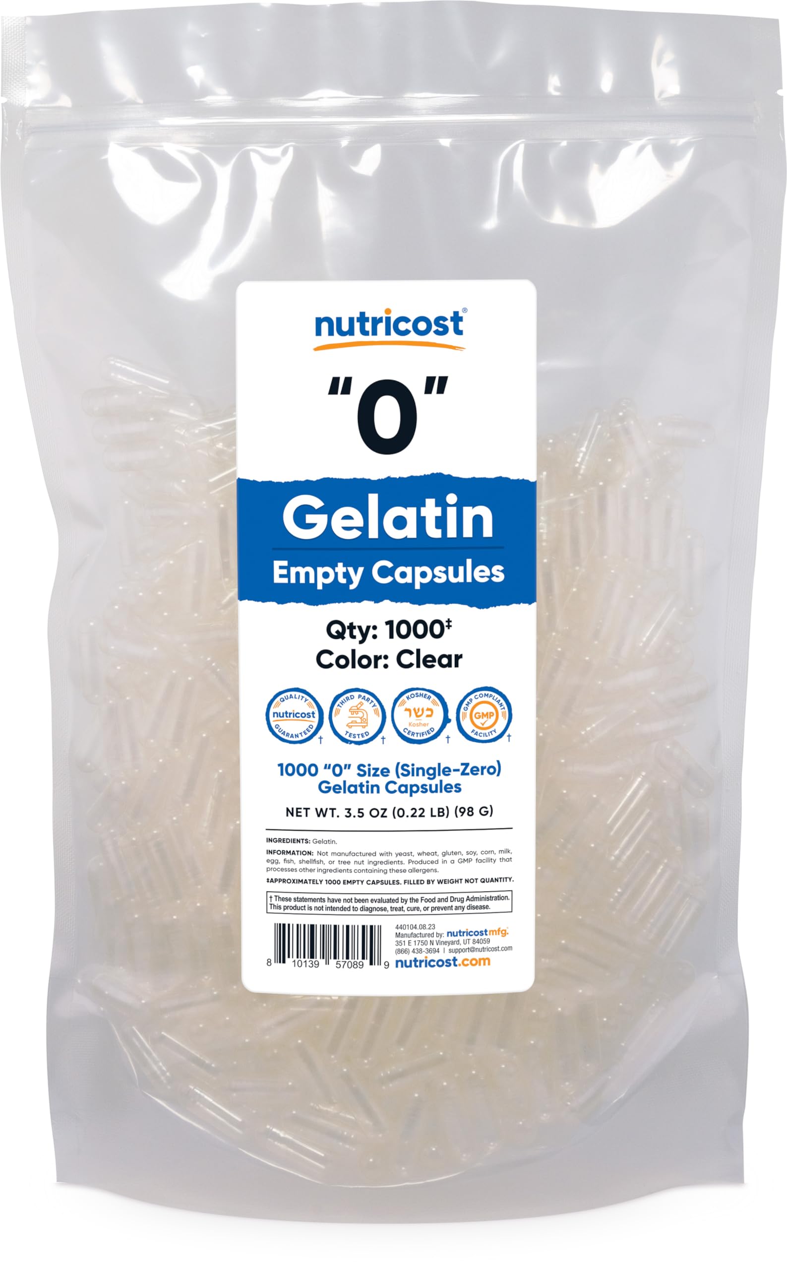 Nutricost clear gelatin capsules