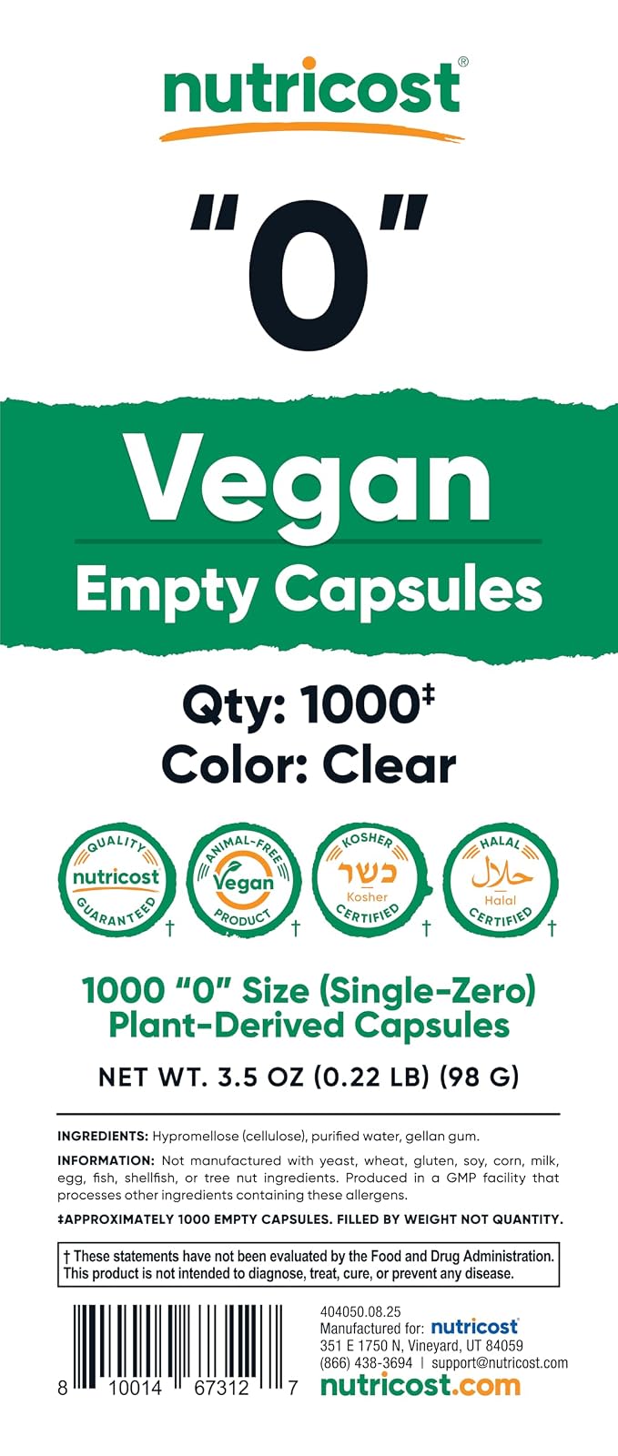 Nutricost empty capsules for DIY vitamins