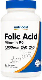Nutricost folic acid 1000 mcg capsules