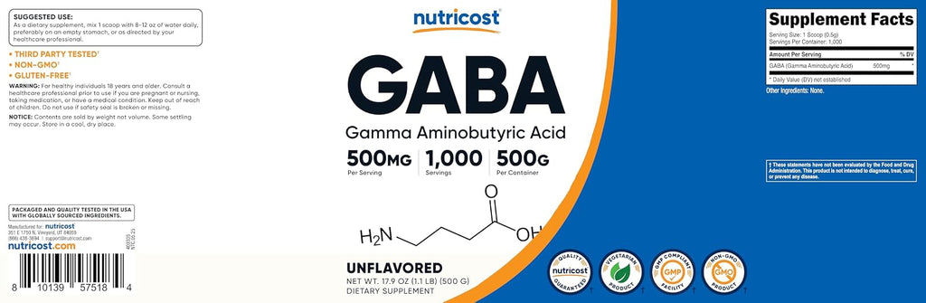 Nutricost GABA powder for workout recovery
