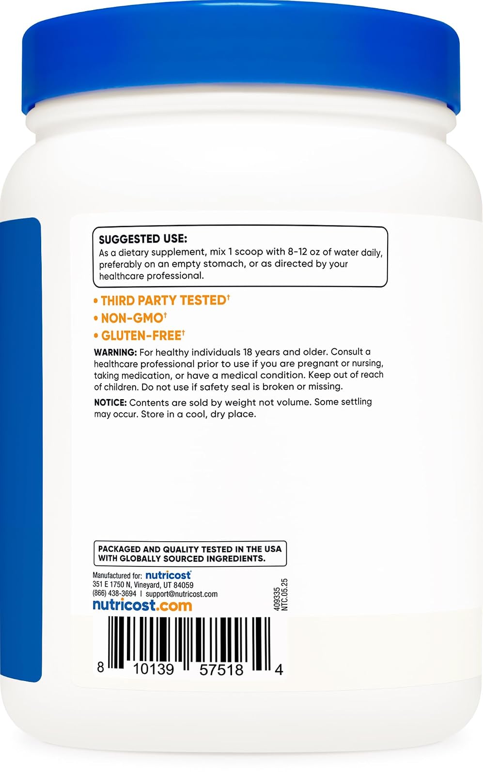 Nutricost GABA powder supports mental clarity
