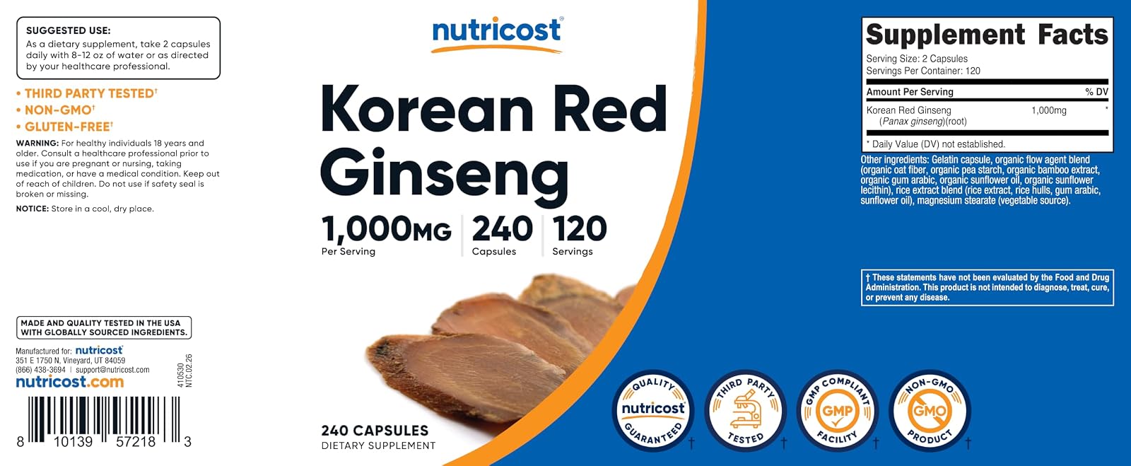 Nutricost ginseng capsules for daily use