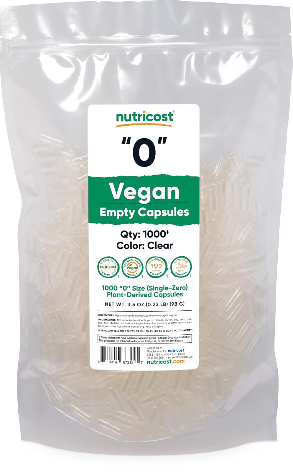 Nutricost vegan empty capsules size 0