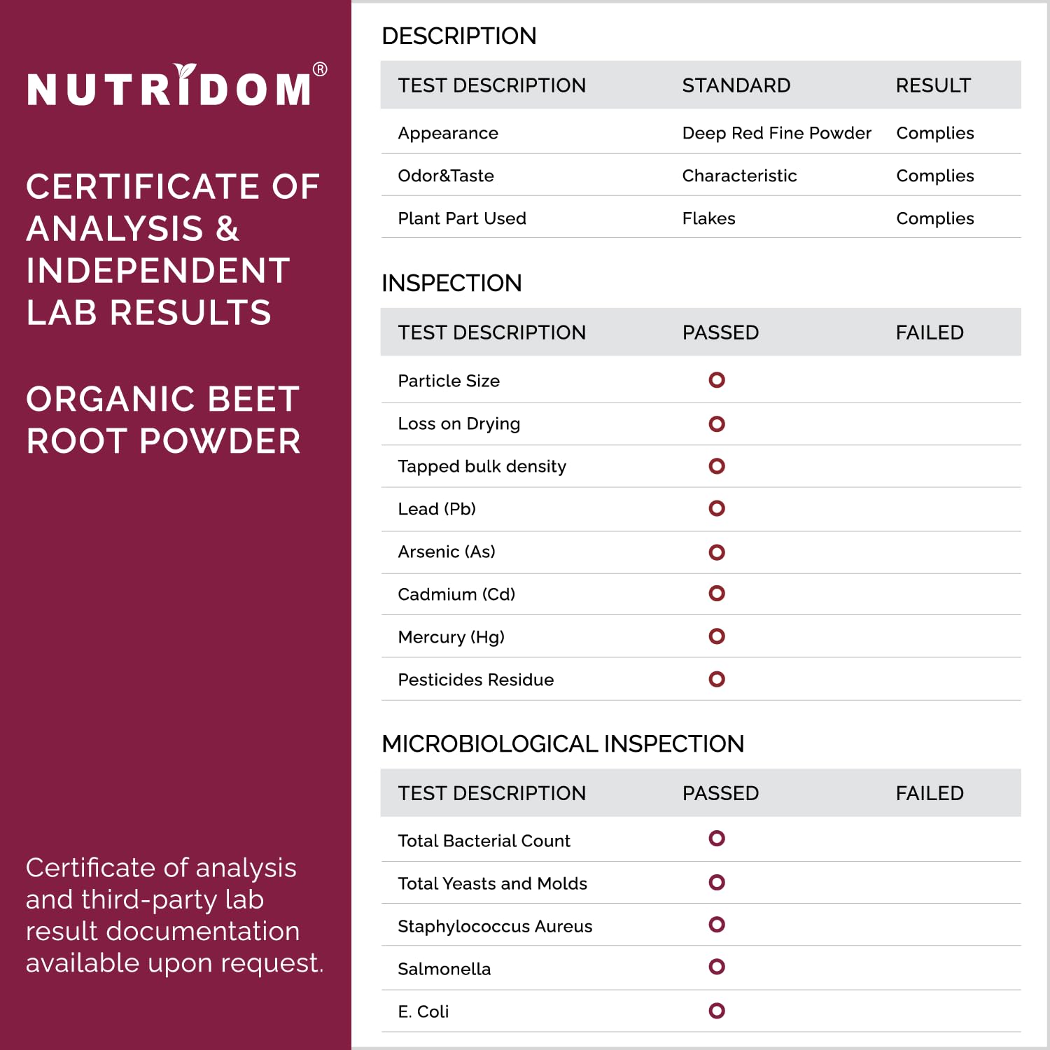 Nutridom red beet powder for wellness