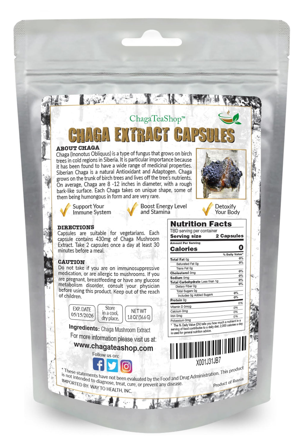 nutrient-rich Chaga mushroom capsules