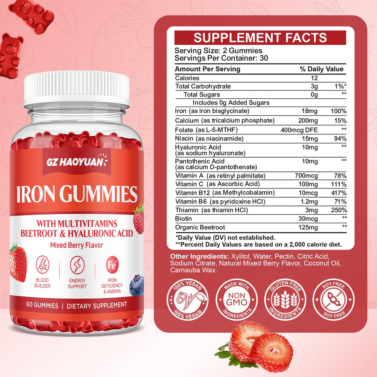 Nutrient-rich iron supplement gummies