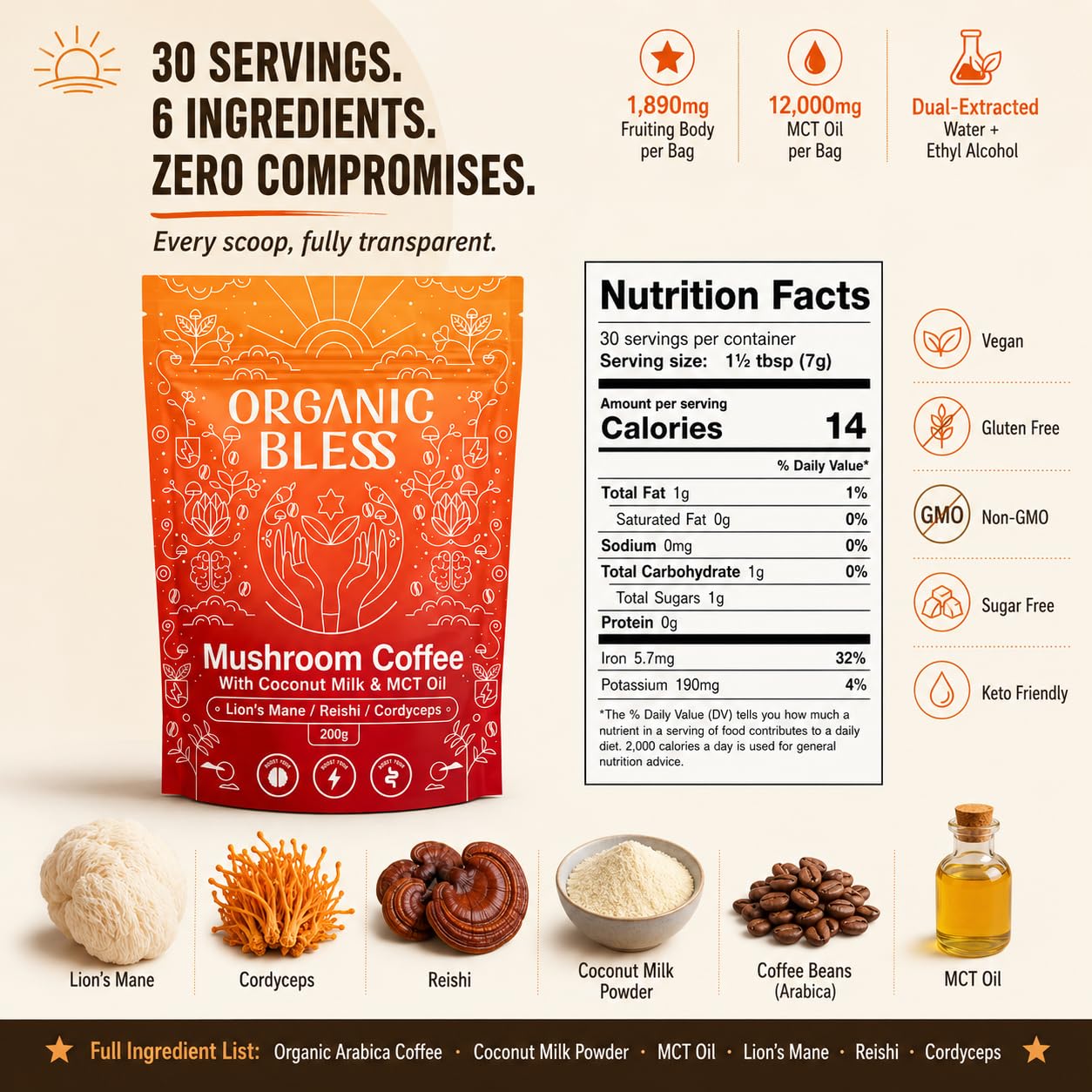 nutrient-rich mushroom coffee powder