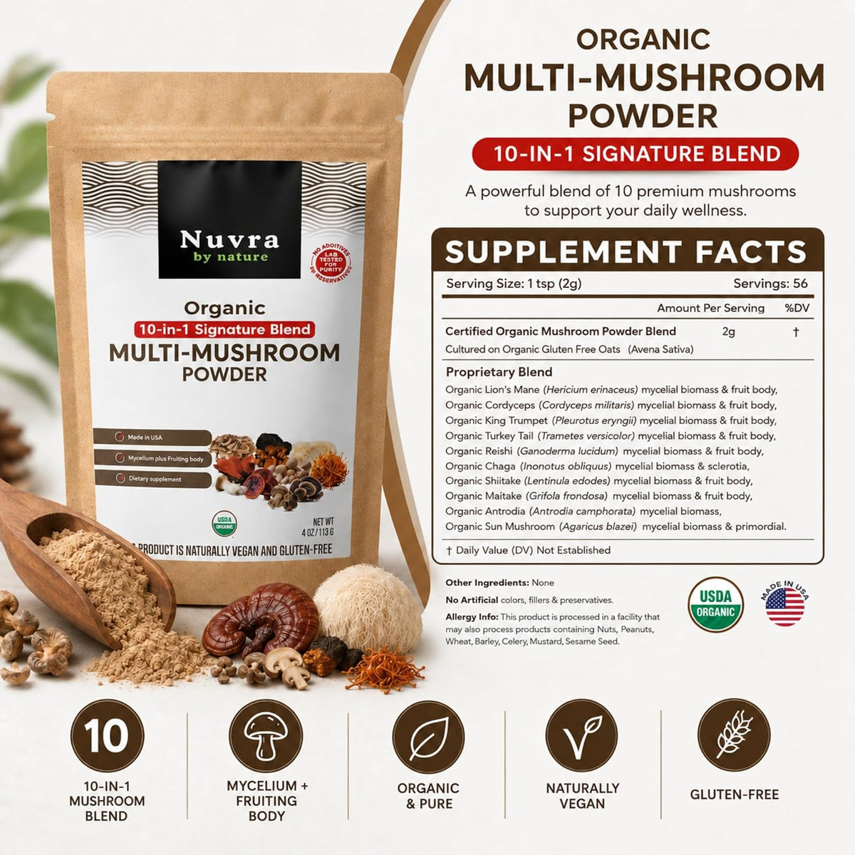 Nutrient-rich mushroom powder supplement