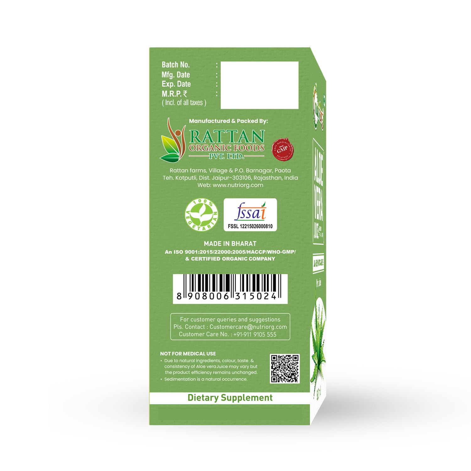 Nutriorg aloe vera for overall health