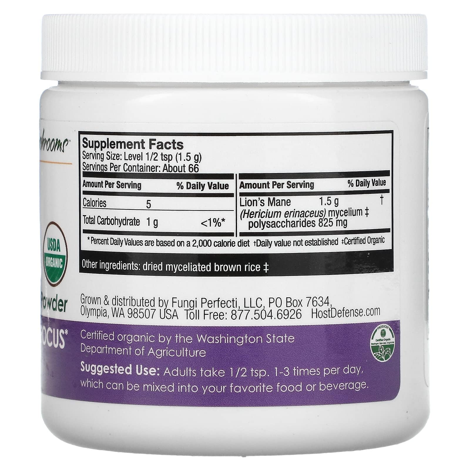 Nutritional value of mushrooms powder