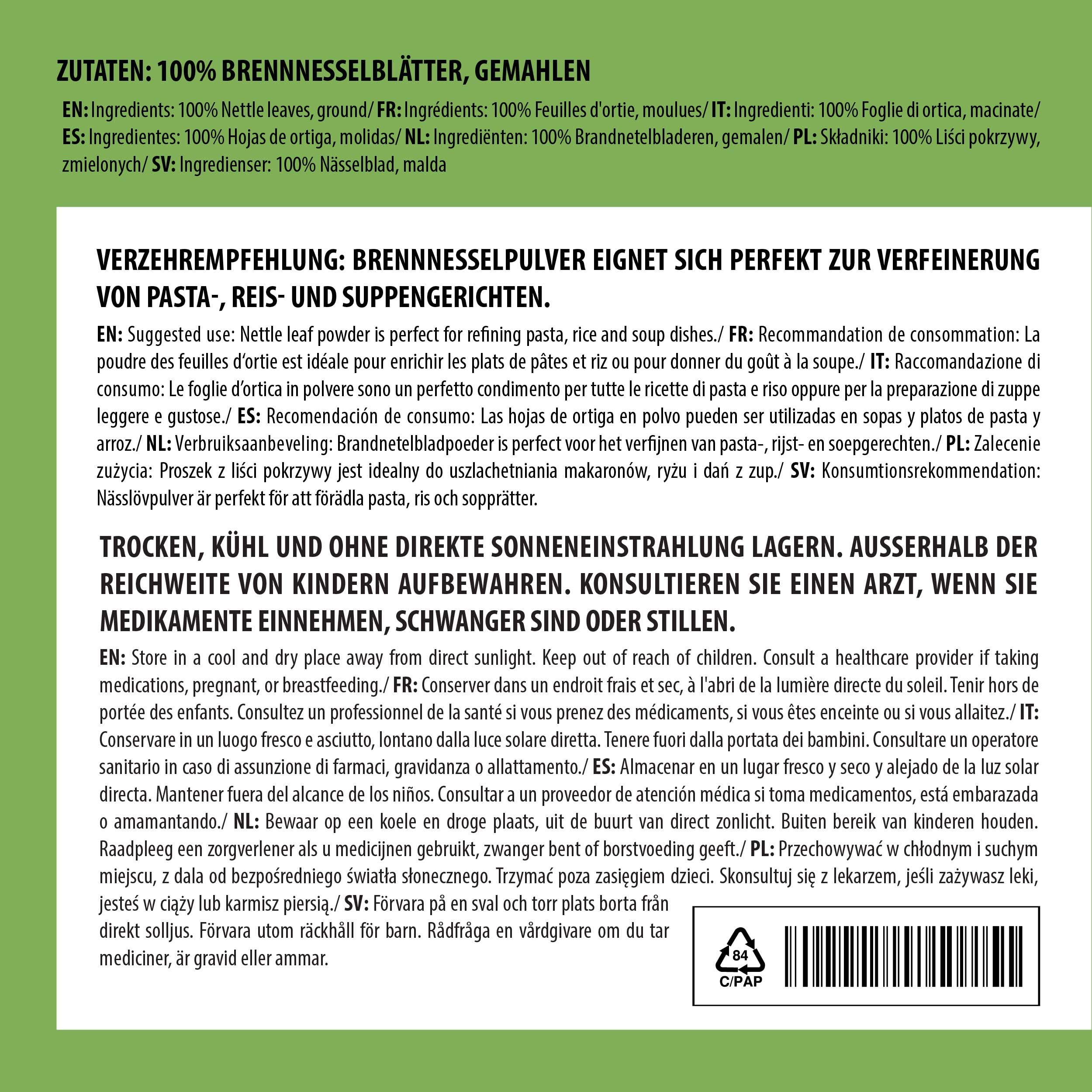 nutritional value of nettle powder