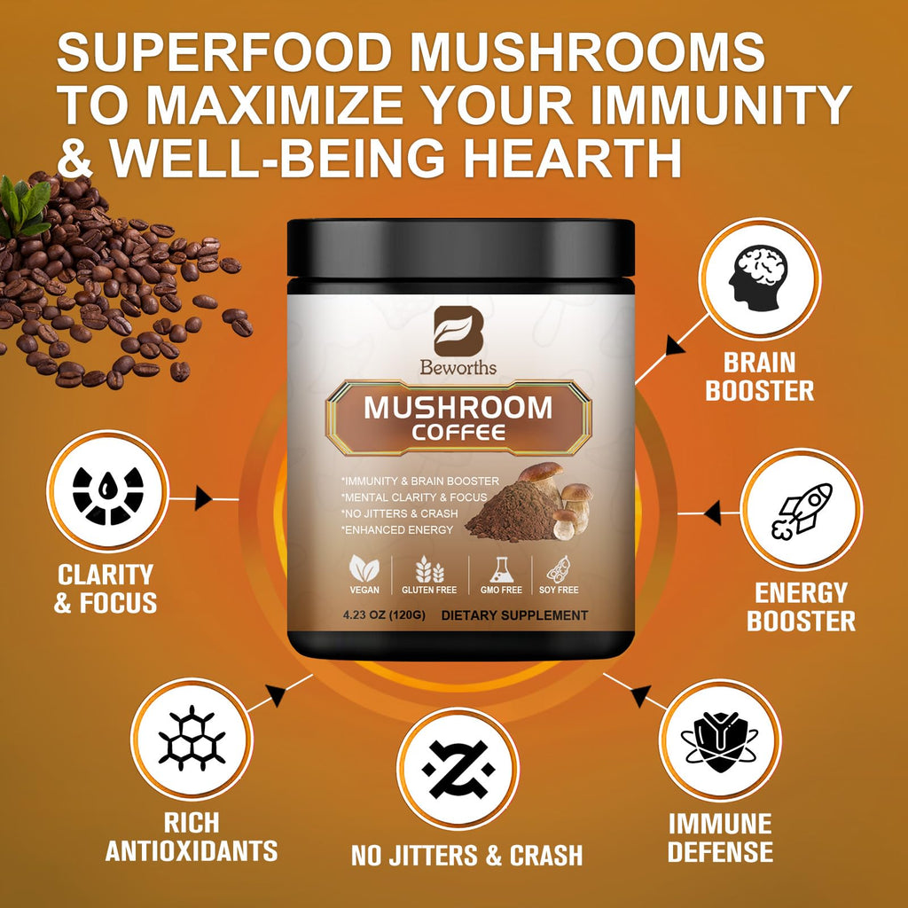 Nutritious instant coffee with mushrooms