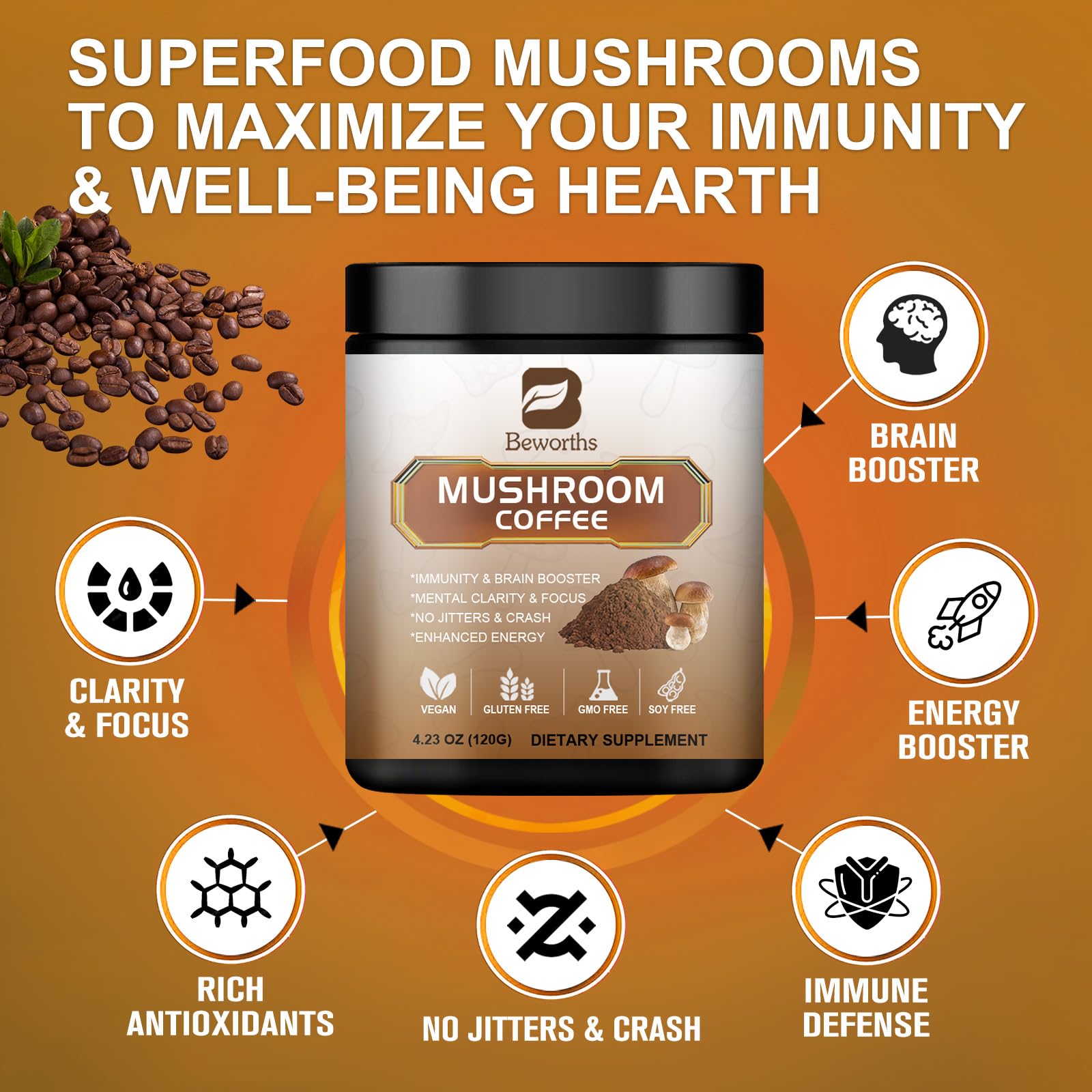 Nutritious instant coffee with mushrooms