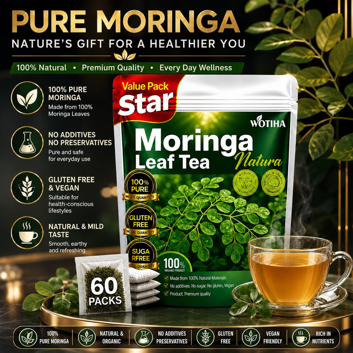 nutritious Moringa herbal tea bags