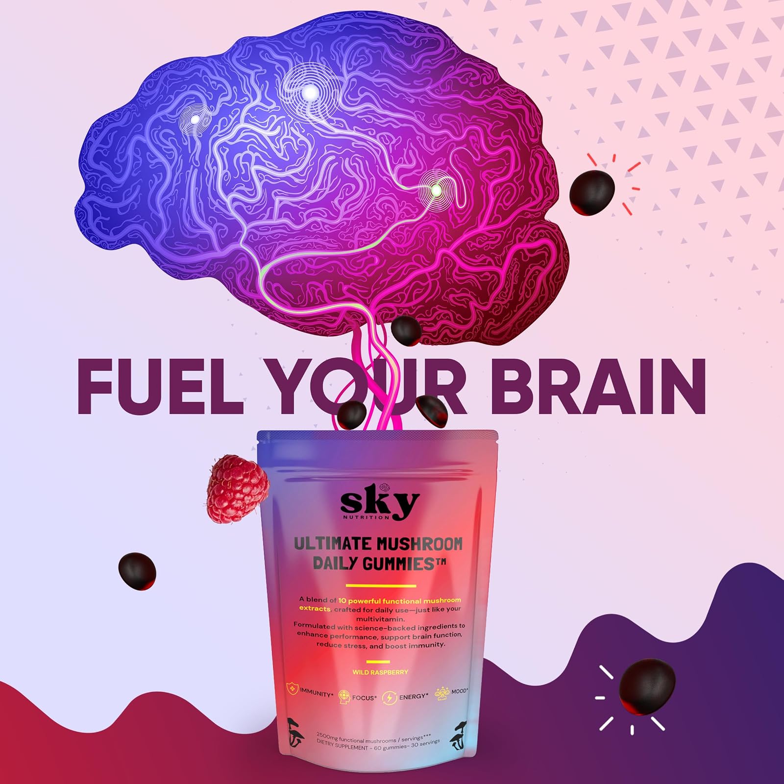 nutritious raspberry flavoured mushroom supplements