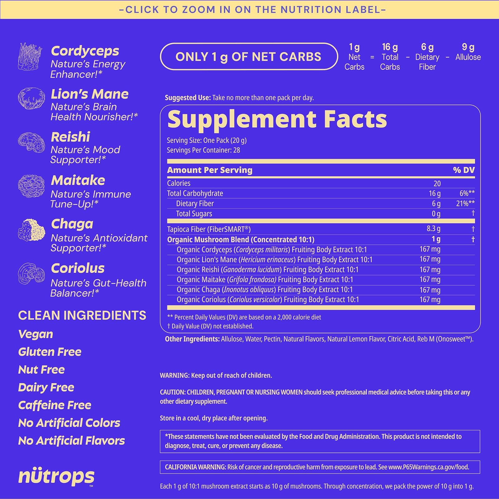 Nutrops mushroom complex supplement