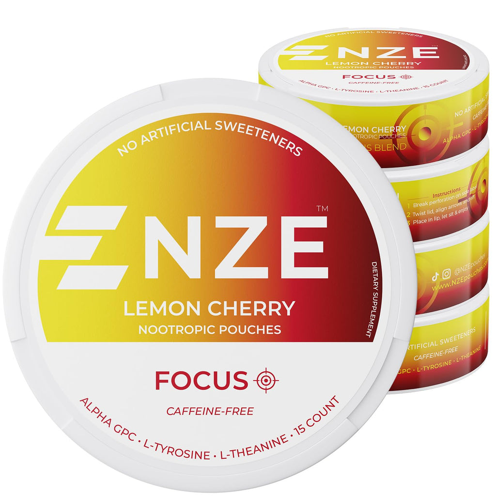 NZE nootropic pouches lemon cherry