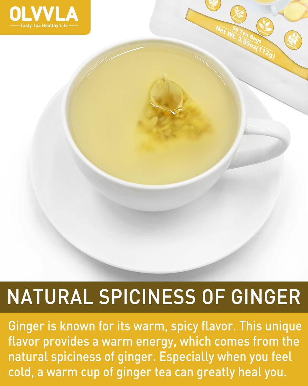 Olvvla ginger tea bags for cold relief