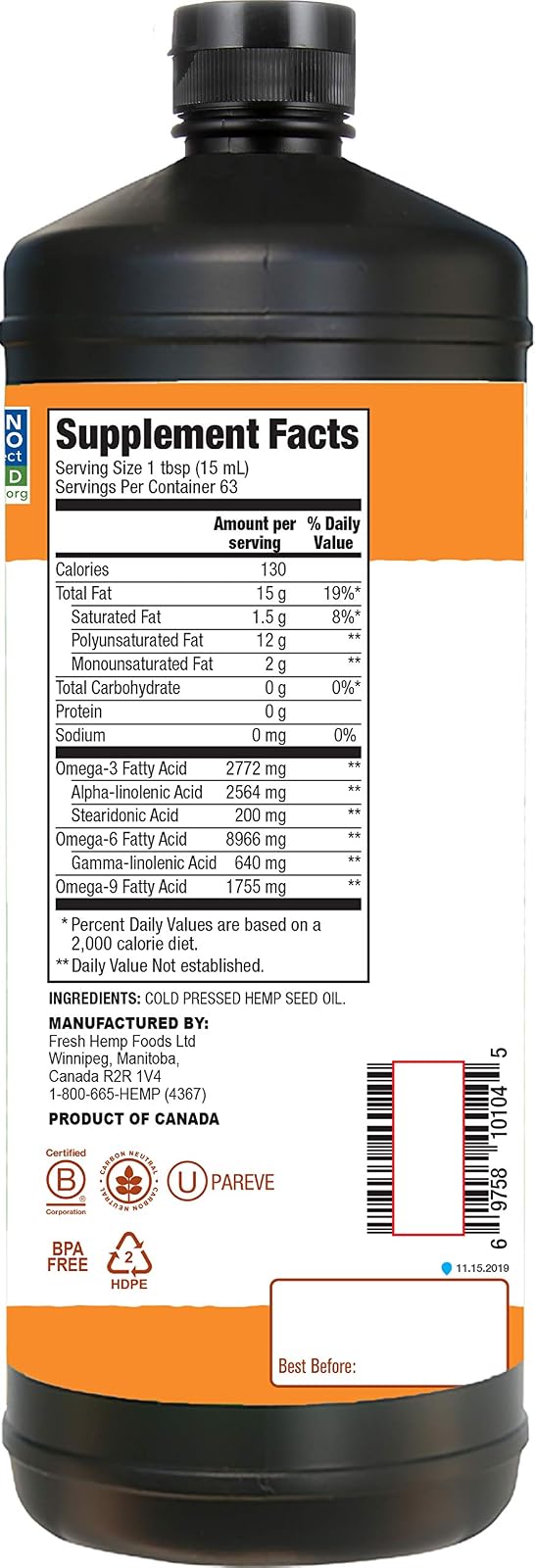 Omega 3-6-9 hemp seed oil