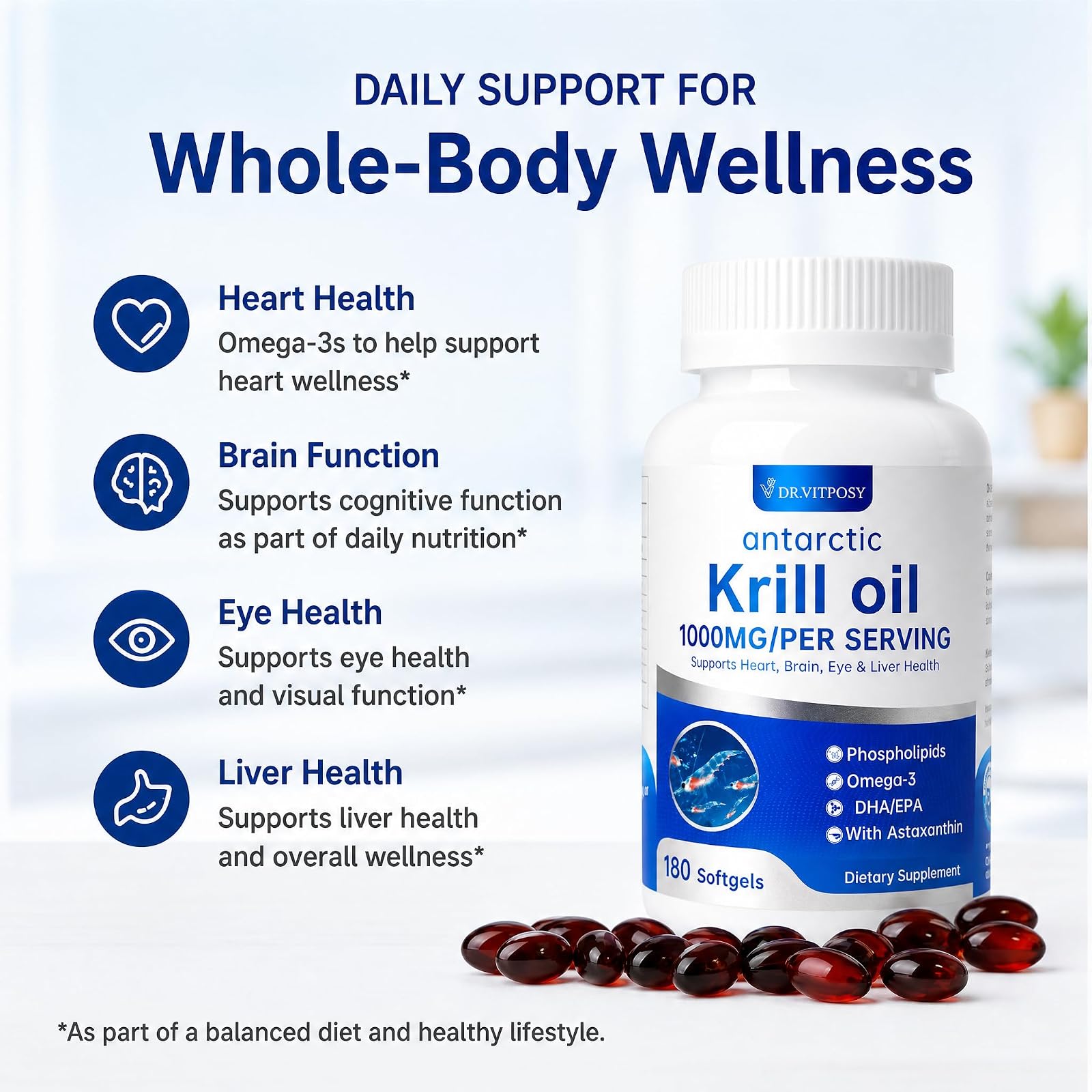 Omega-3 rich krill oil supplement