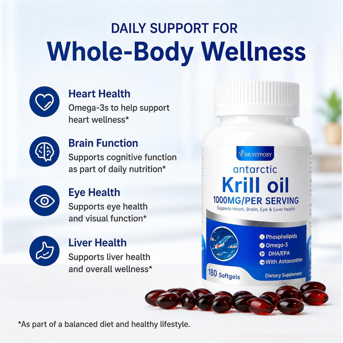 Omega-3 rich krill oil supplement