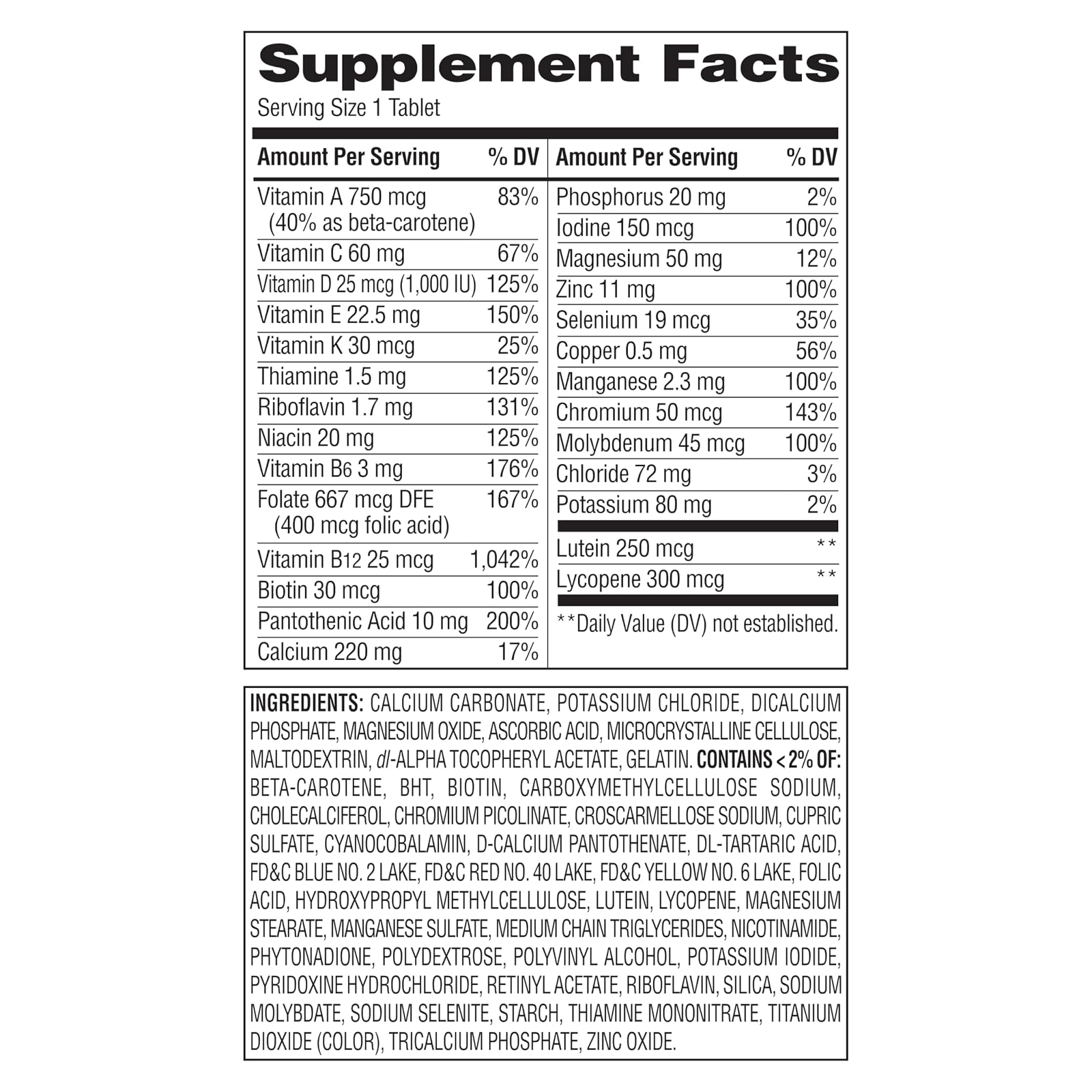 One daily multivitamin for mature adults