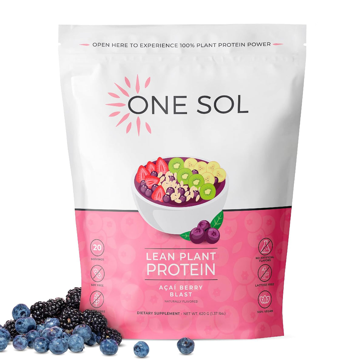 One Sol plant protein powder acai berry