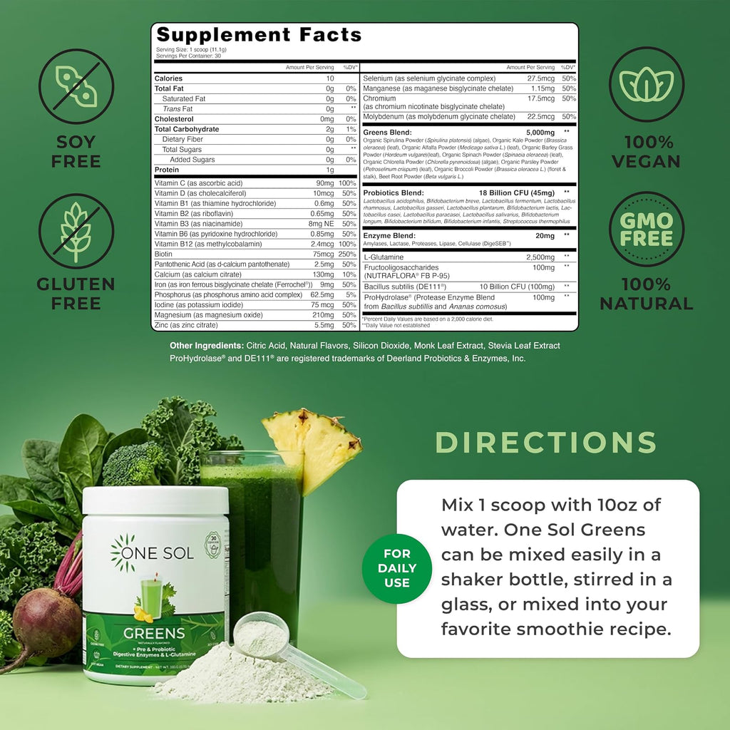 One Sol Super Greens Powder nutrition