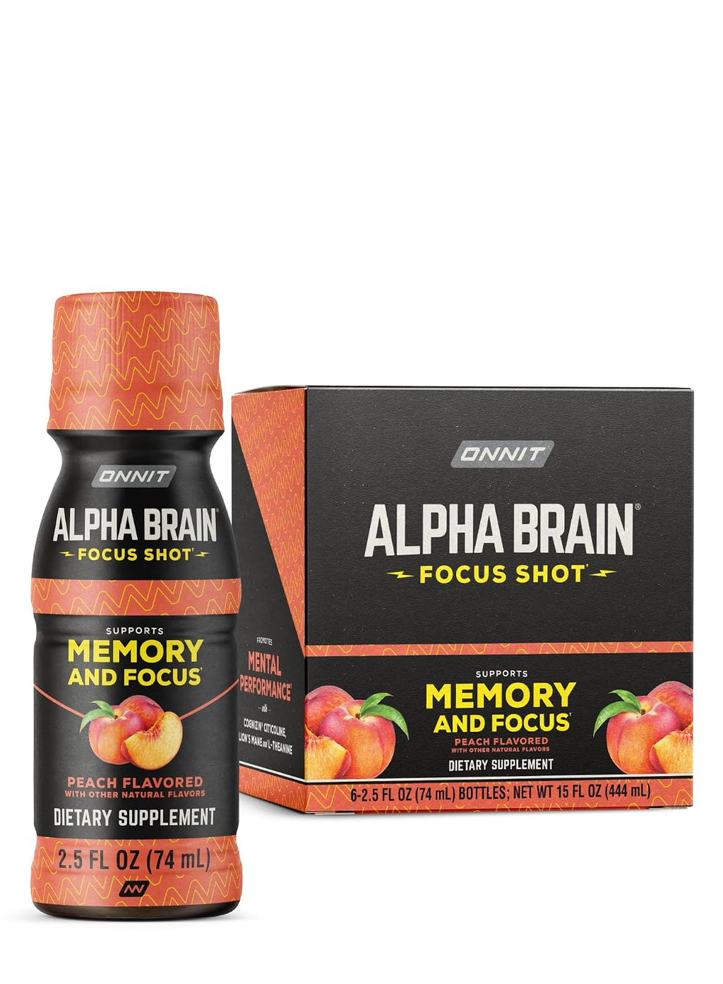 ONNIT Alpha Brain Focus Shot peach flavour