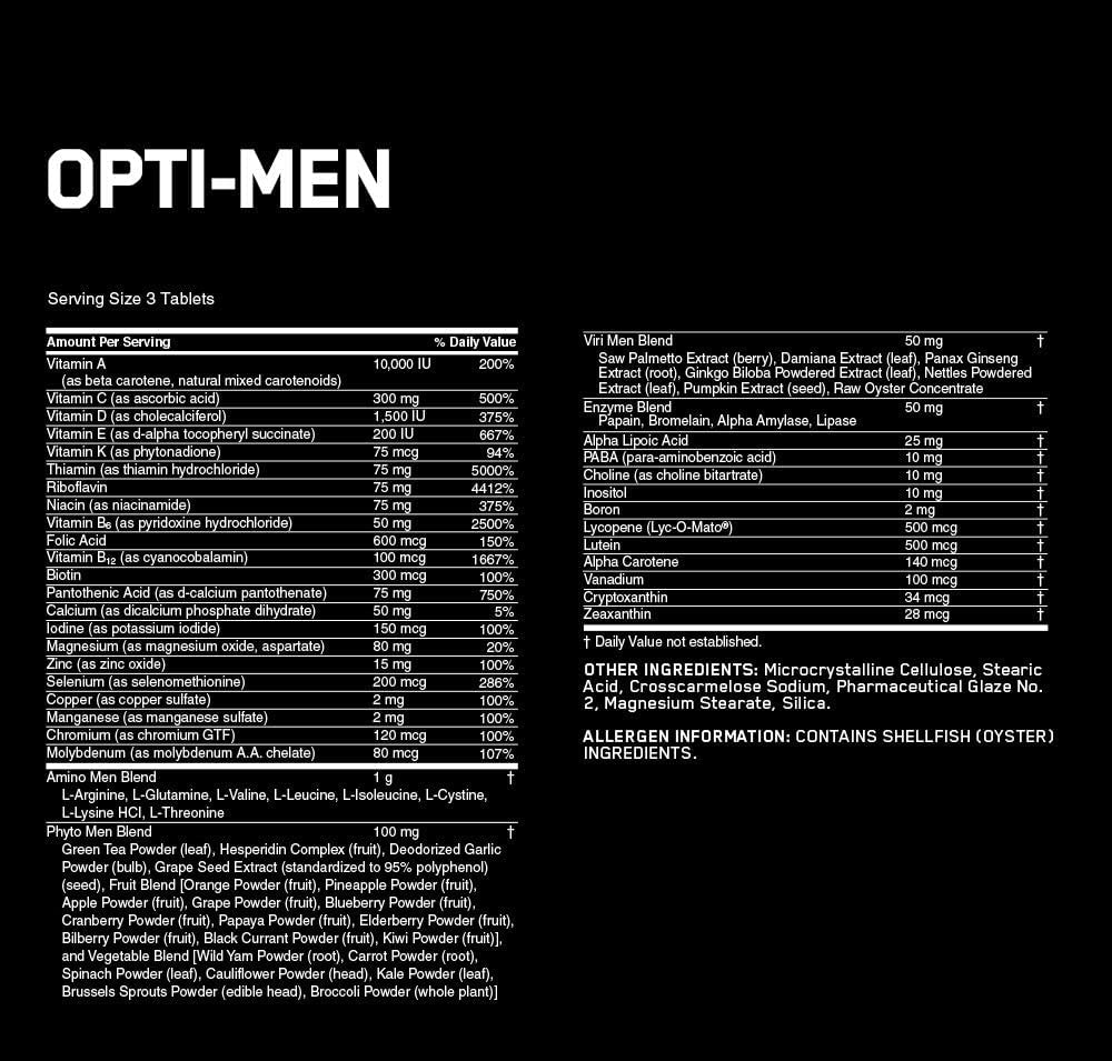Opti-Men multivitamin tablets for energy