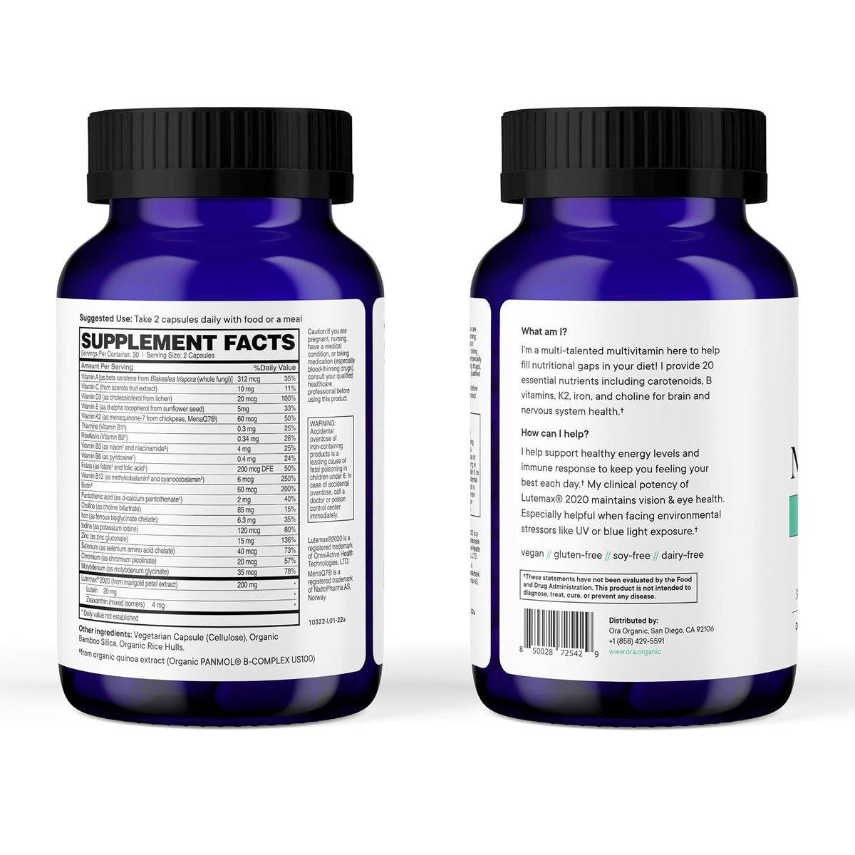 Ora Organic vegan multivitamin capsules