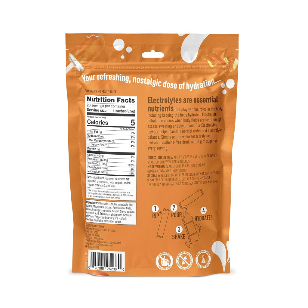 Orange cream electrolyte powder sachets