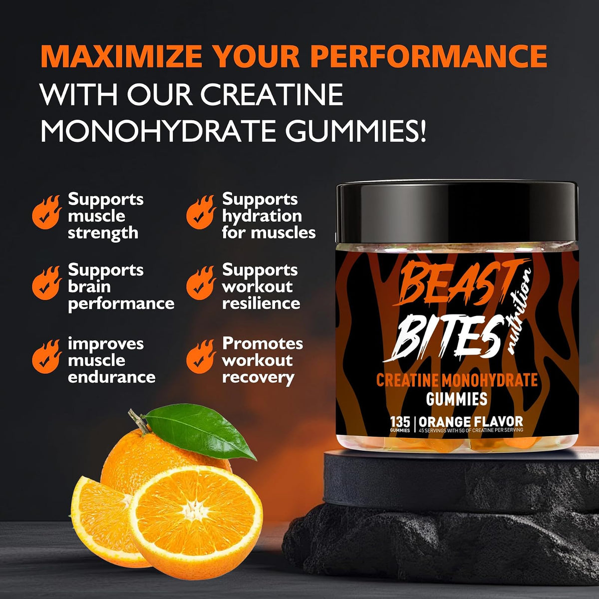 Orange flavour creatine gummies for athletes