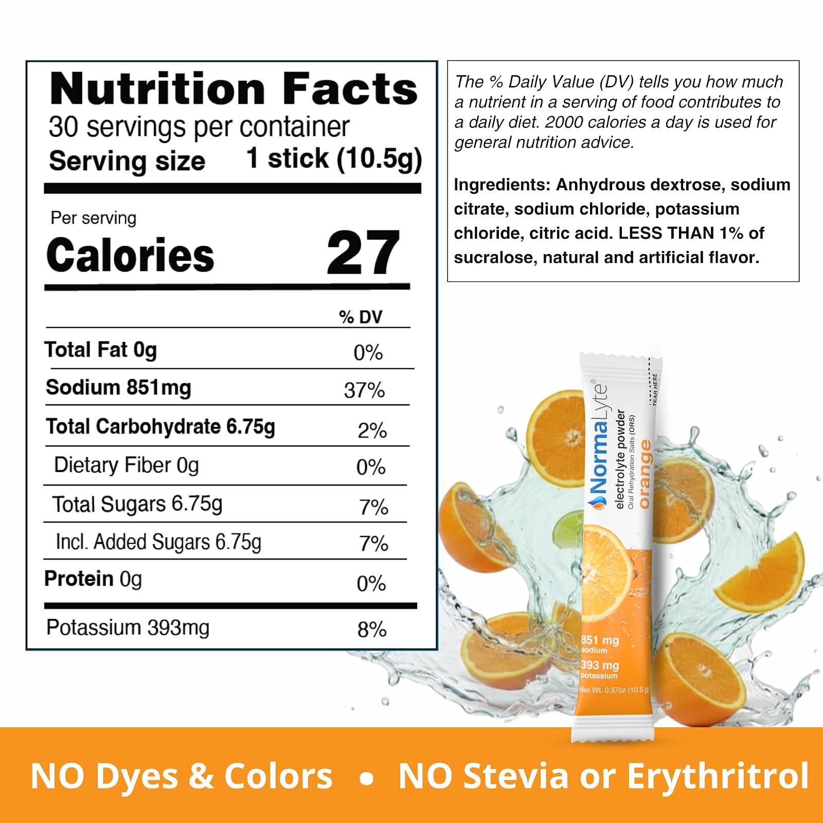 Orange flavour electrolyte powder packets