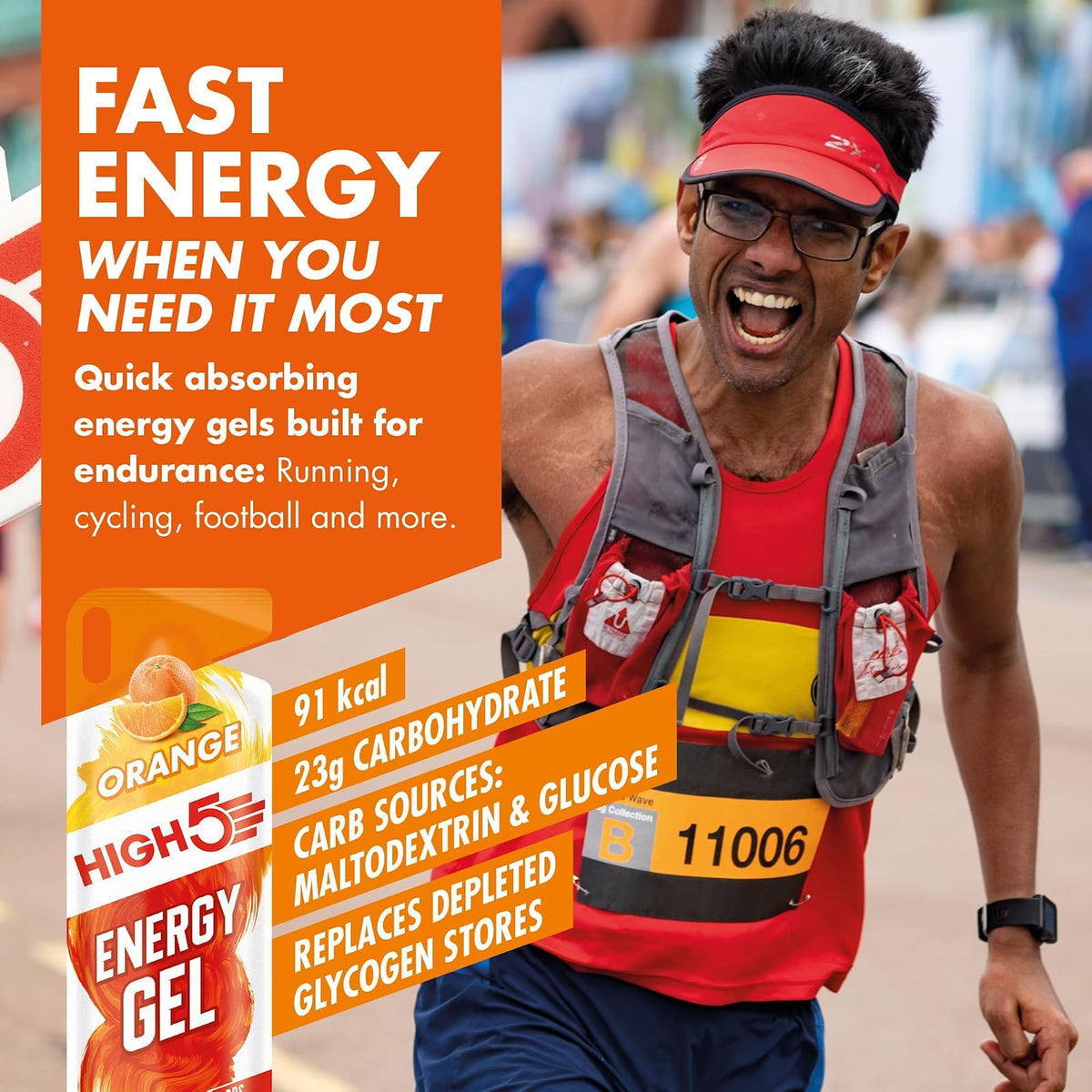 orange flavour energy gel pack