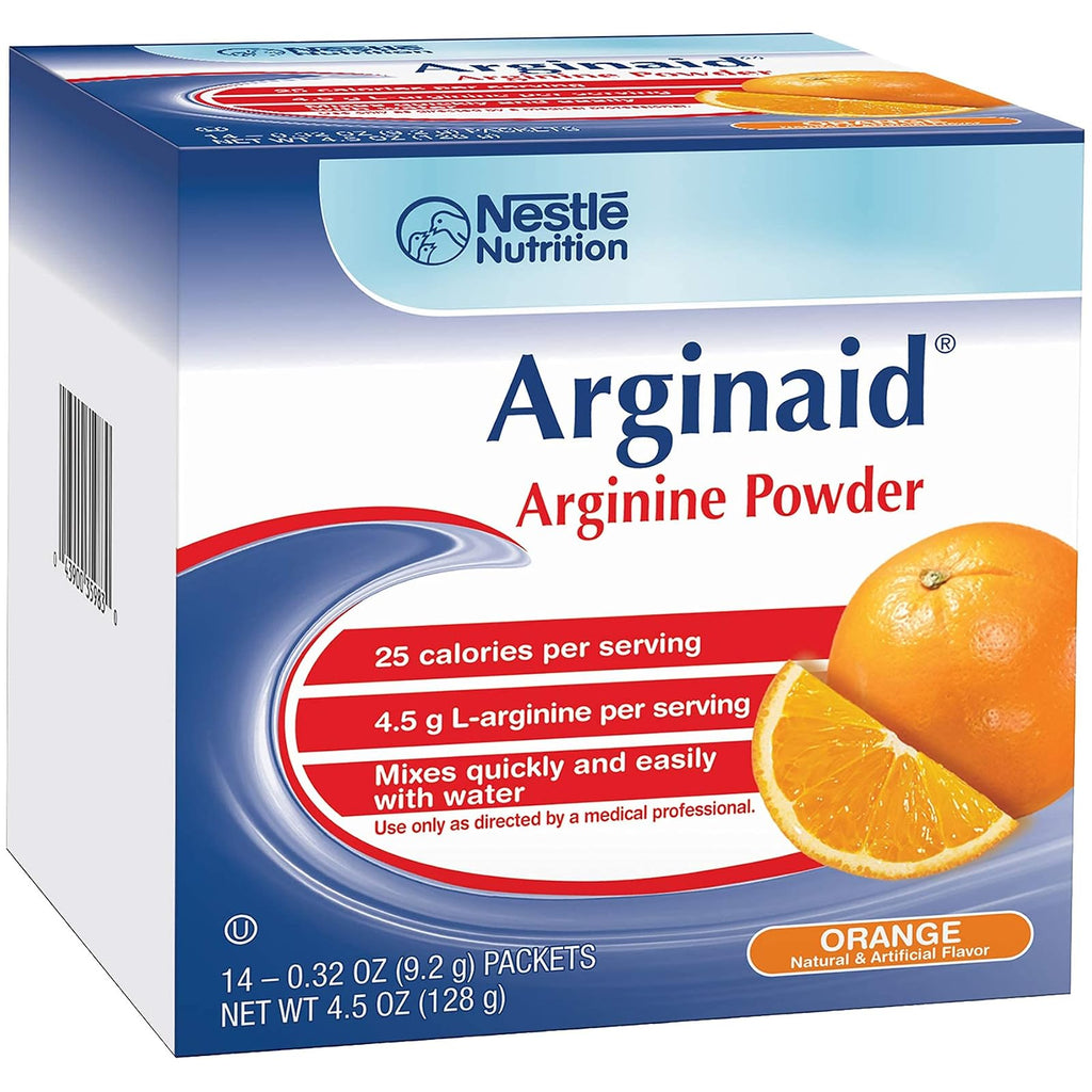 Orange flavoured arginine drink mix packets