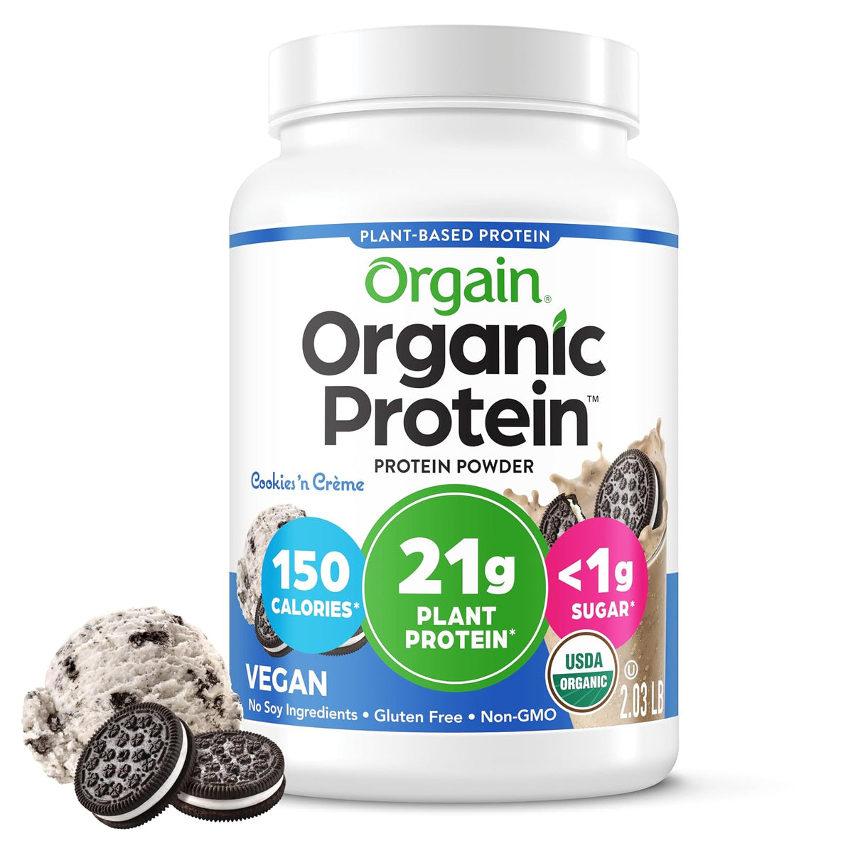 Orgain vegan protein powder cookies and cream