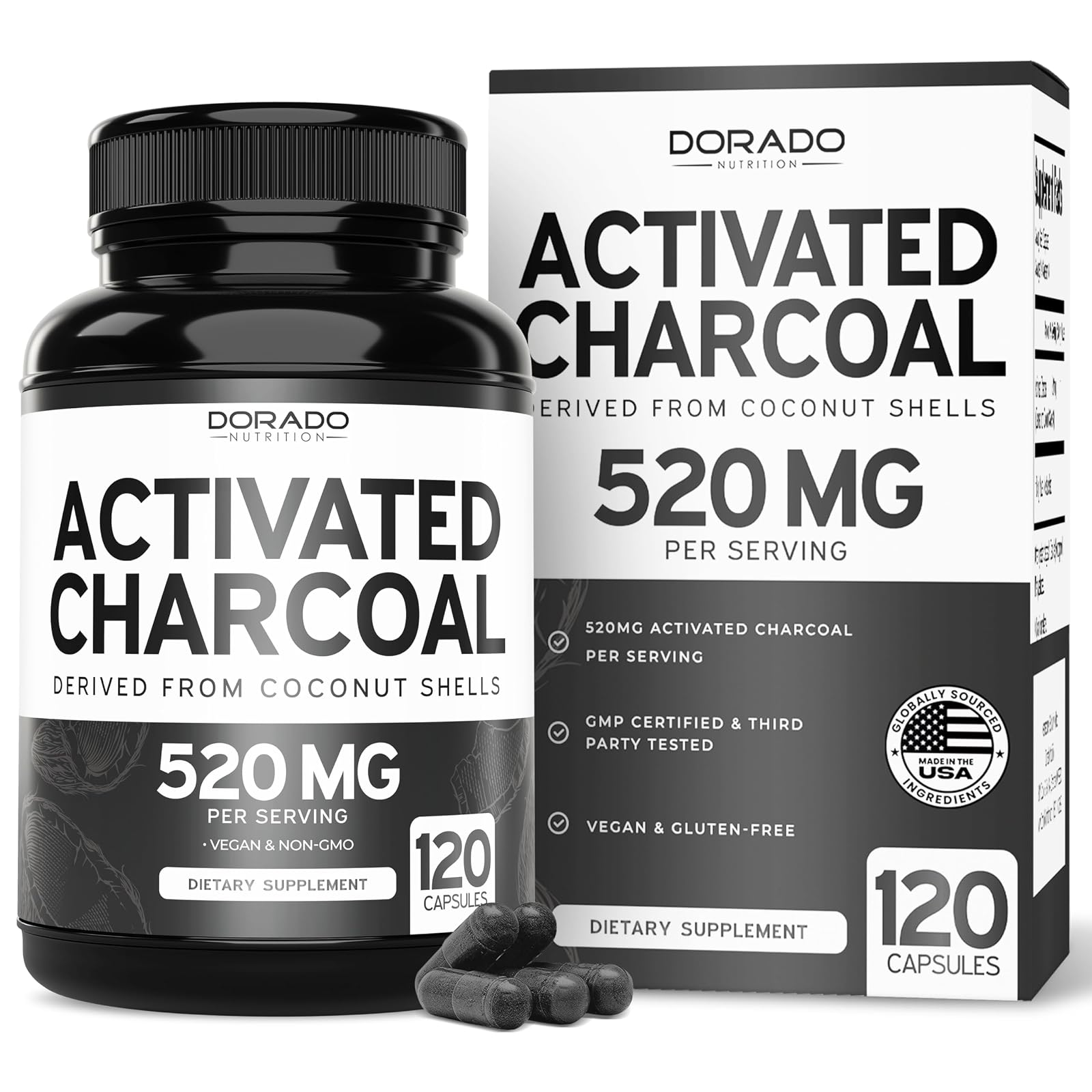 Organic activated charcoal capsules