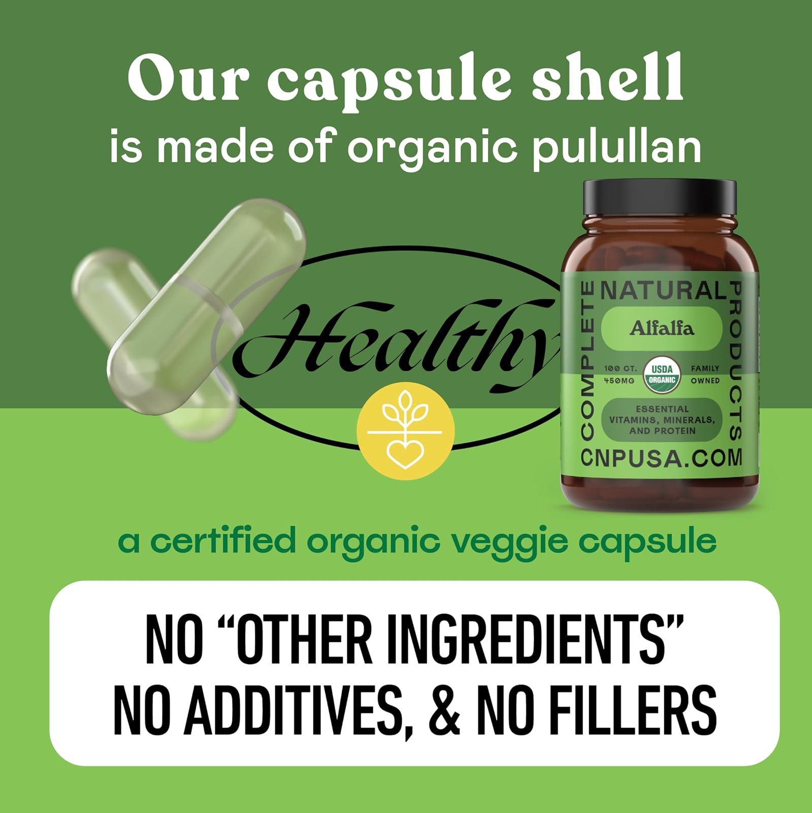 Organic alfalfa capsules for energy