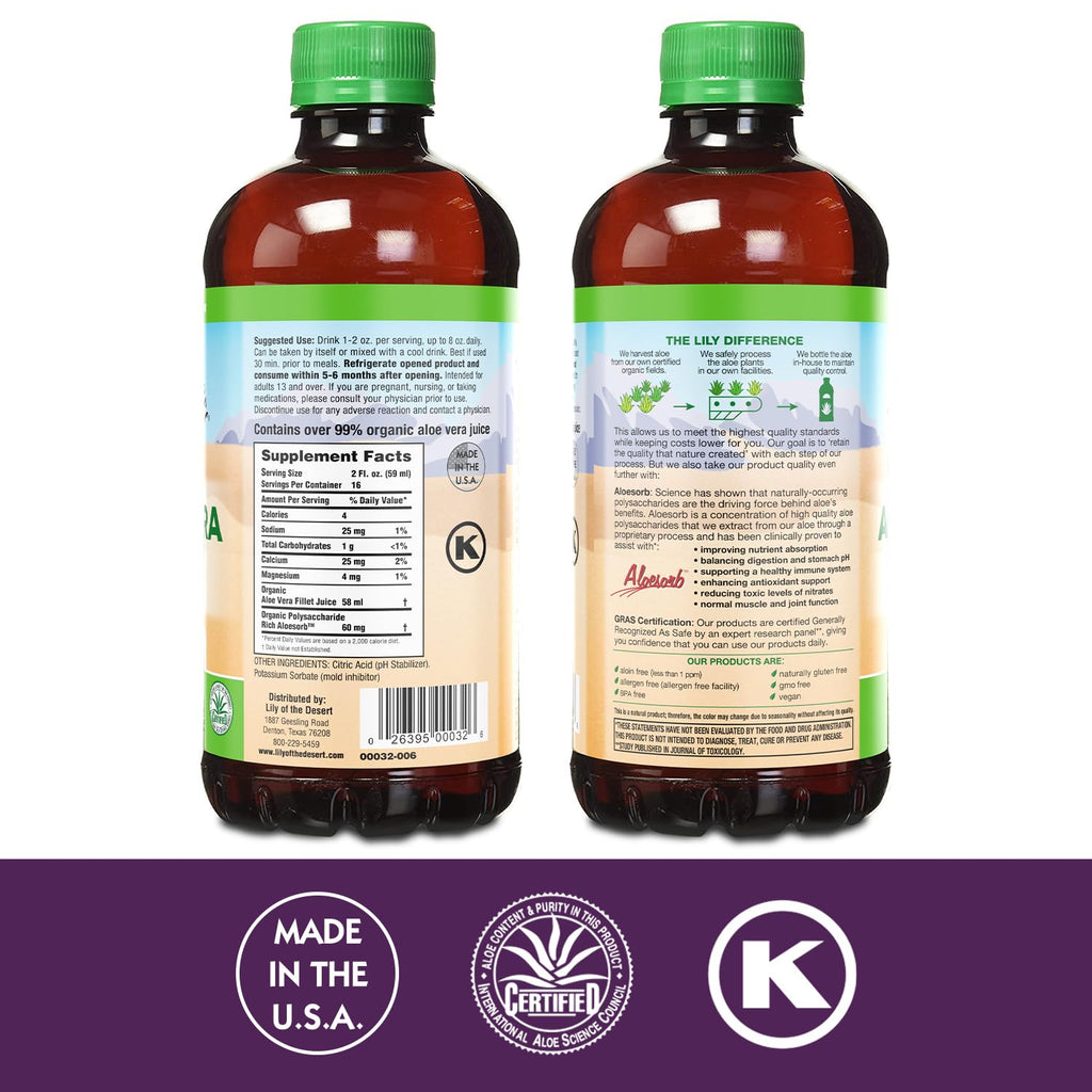 Organic aloe vera juice for digestion