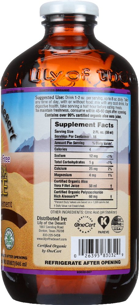 Organic aloe vera juice for energy