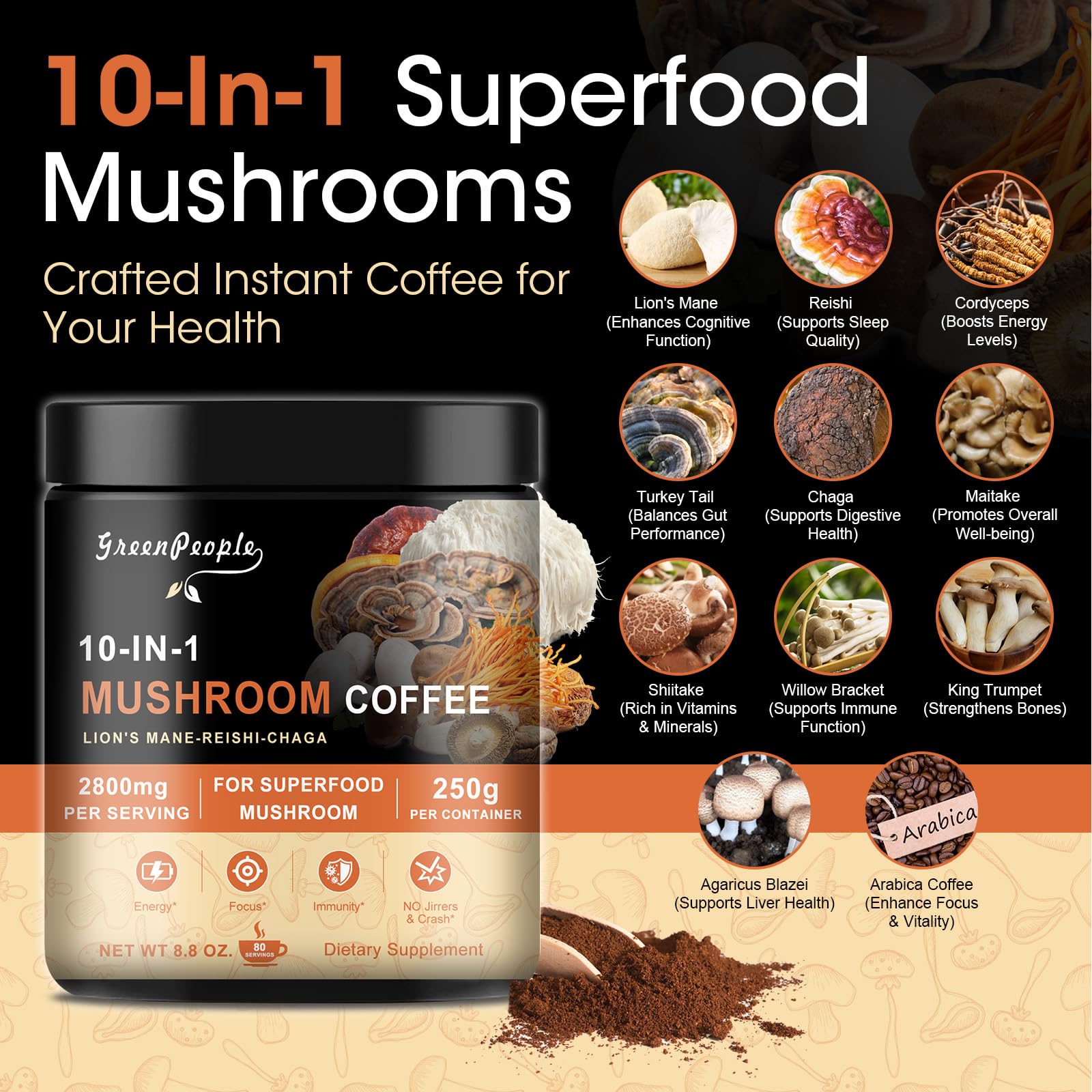 organic arabica coffee with mushrooms