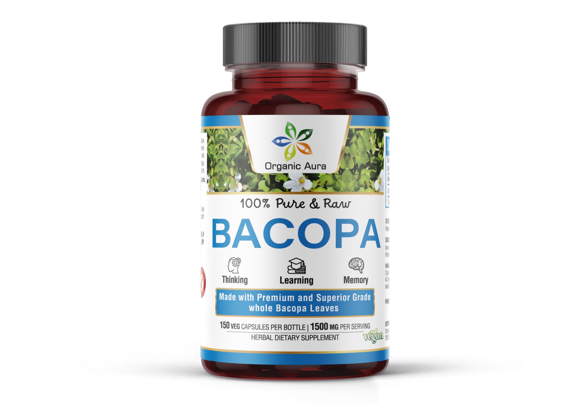 Organic Aura BACOPA capsules for focus