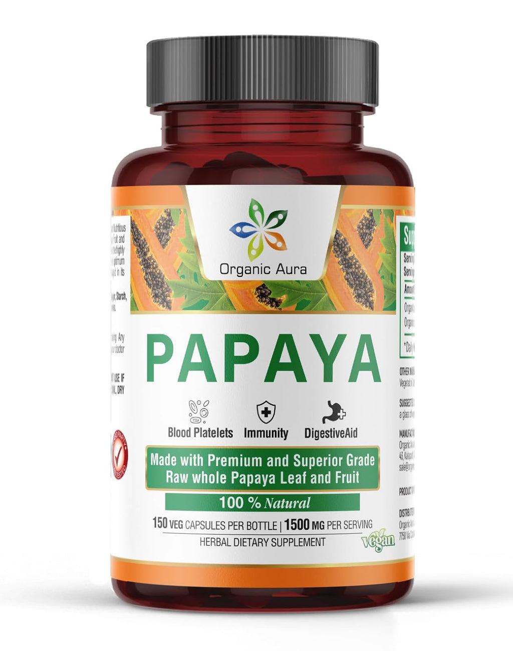Organic Aura papaya capsules for digestion