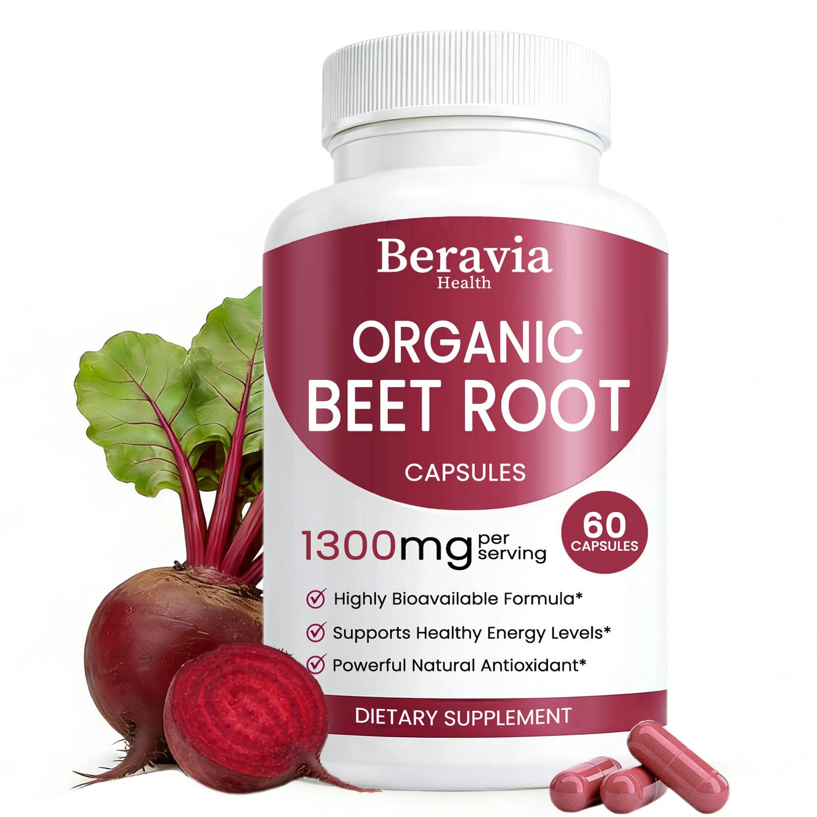 Organic beet root capsules for energy