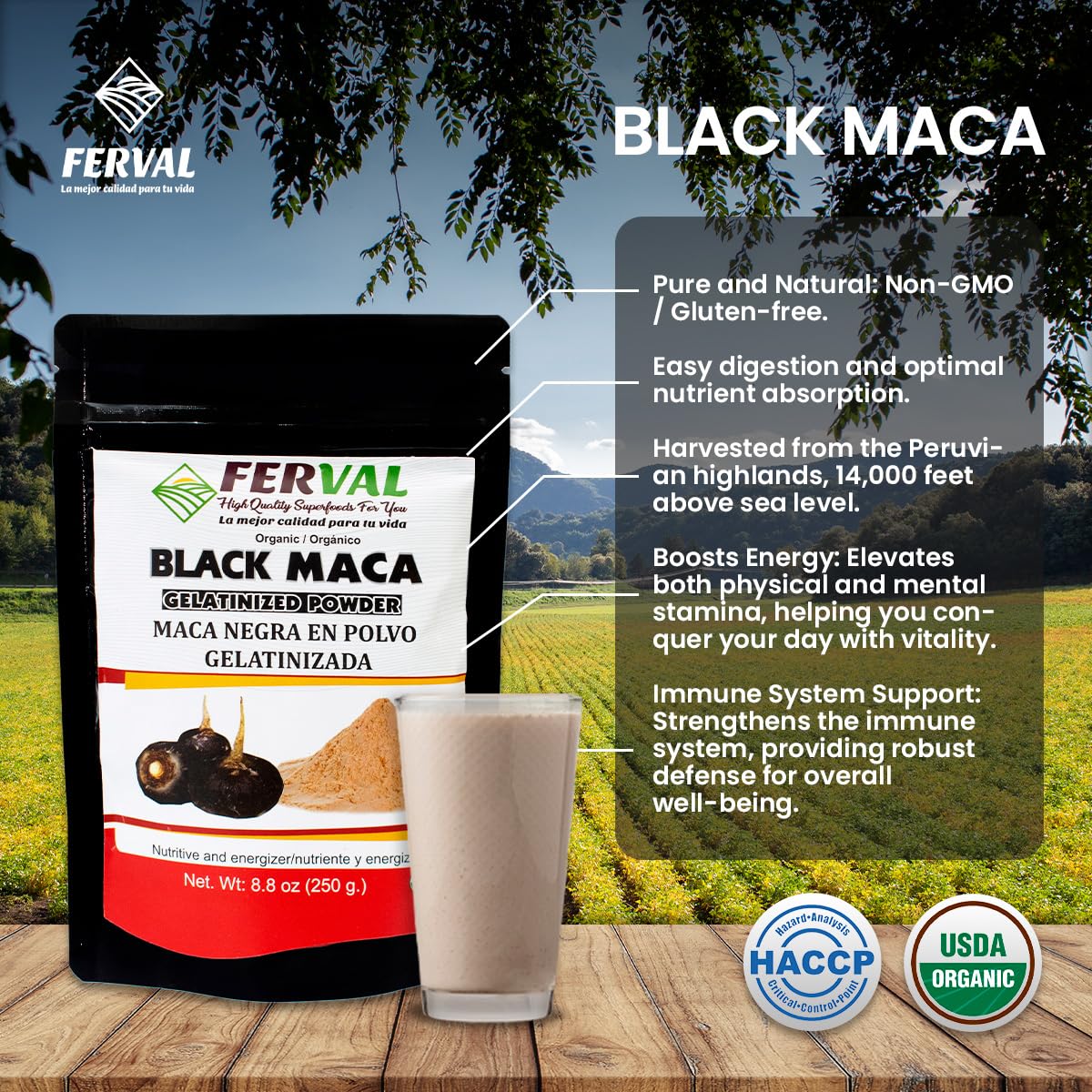Organic black maca powder for smoothies